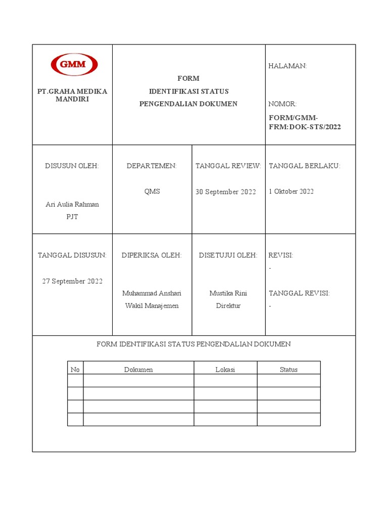 Form Identifikasi Status Pengendalian Dokumen | PDF