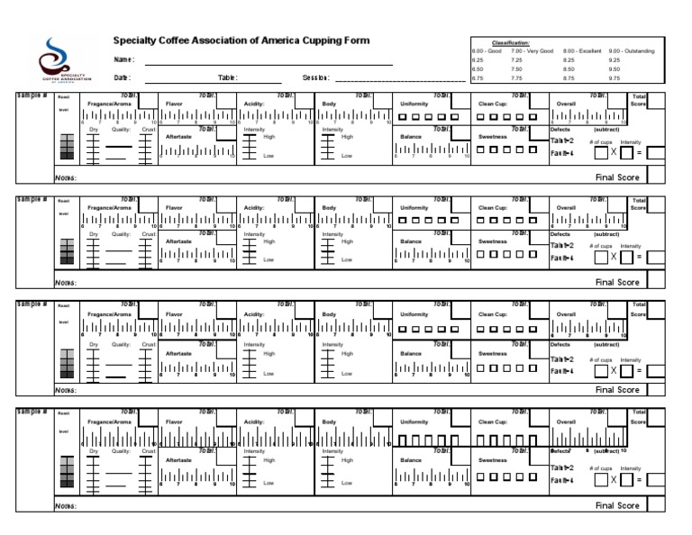 SCAA Cupping Form 2011 | PDF | Taste | Food And Drink