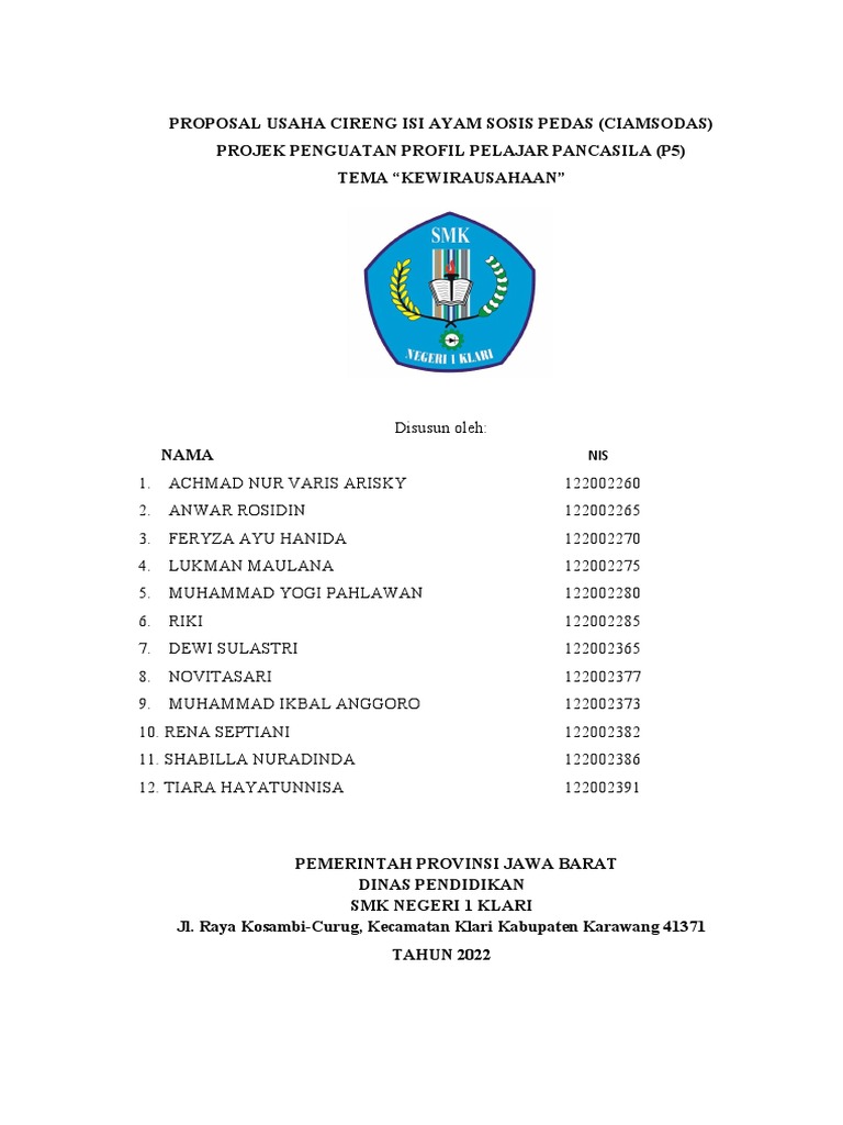 Proposal Usaha P5 Laporan | PDF | Karier & Perkembangan | Bisnis