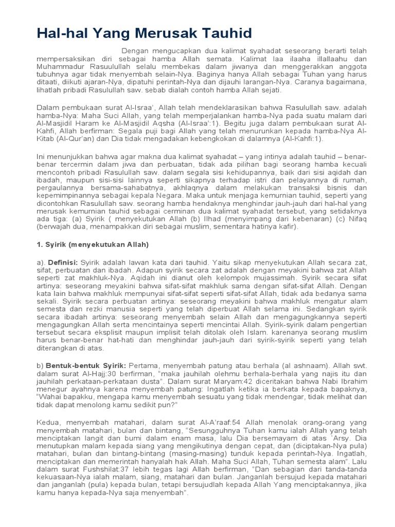 Menghindari Hal-Hal yang Merusak Tauhid | PDF | Agama & Spiritualitas ...
