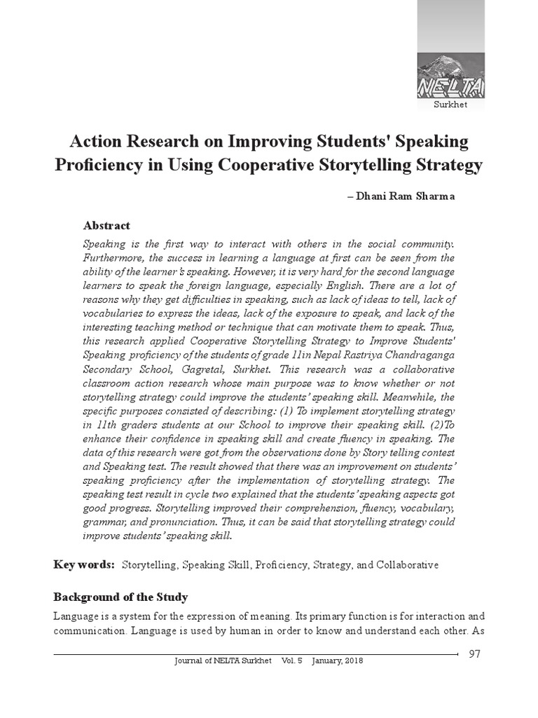 Action Research On Improving Students Speaking Proficiency in Using Cooperative Storytelling ...
