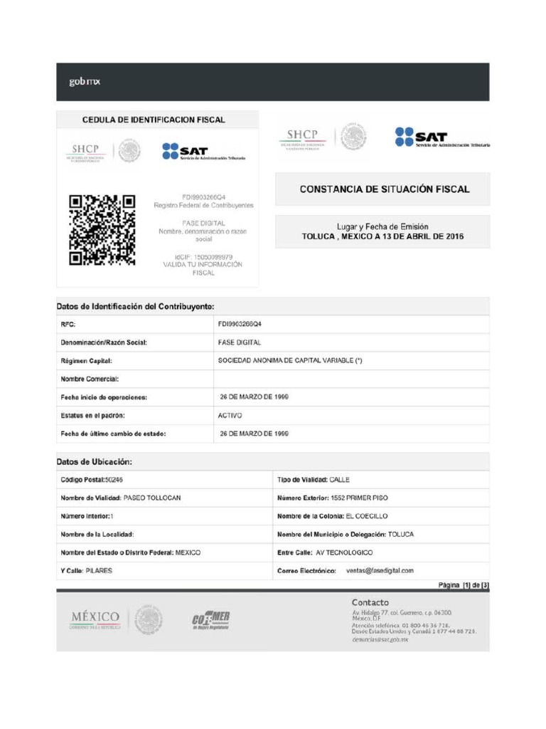 Constancia de Situación Fiscal | PDF
