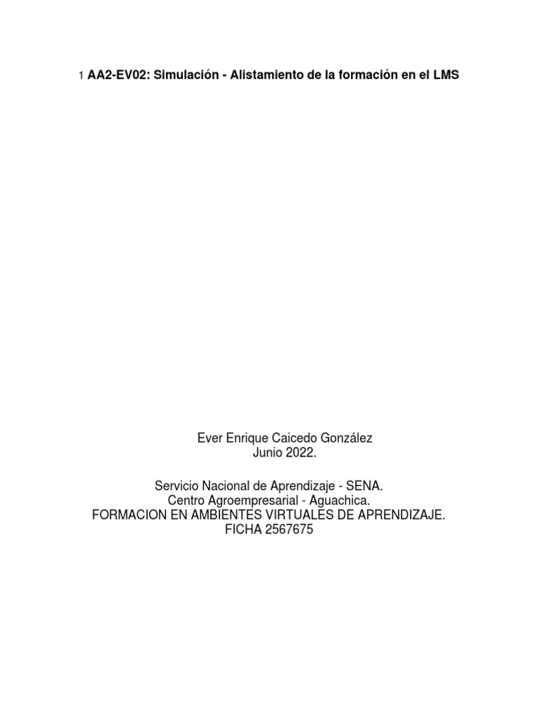 AA2-EV02 Simulación - Alistamiento de La Formación en El LMS | PDF | Tecnología de información y ...