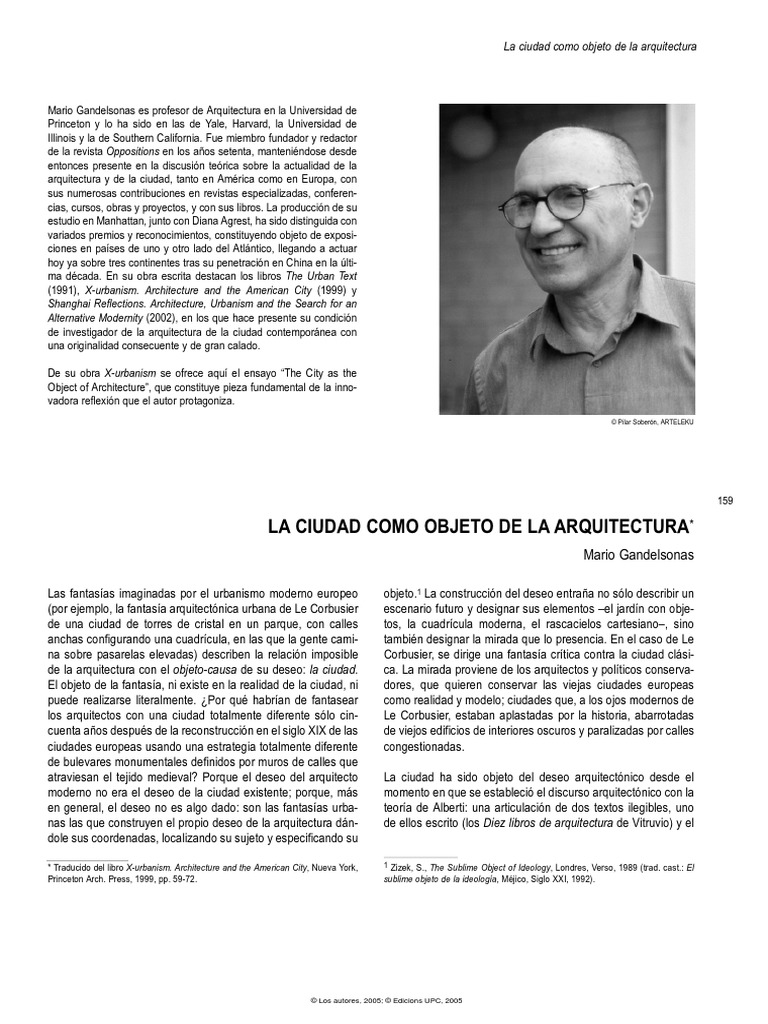 GANDELSONAS, Mario. La Ciudad Como Objeto de La Arquitectura | PDF