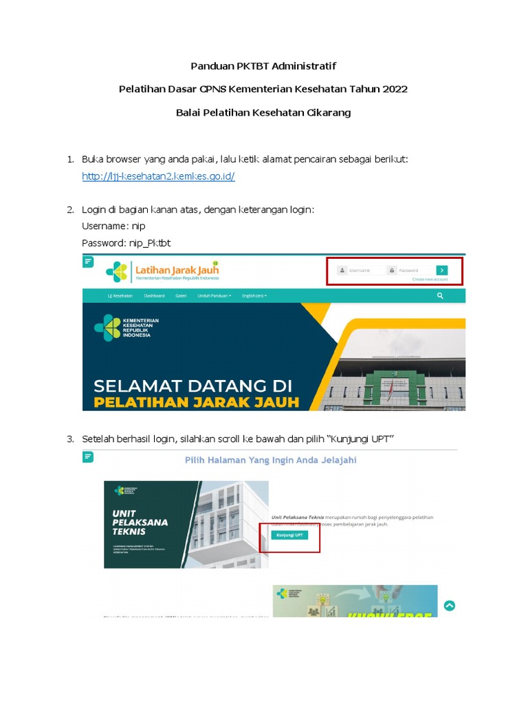 Panduan PKTBT Administratif - Bapelkes Cikarang | PDF