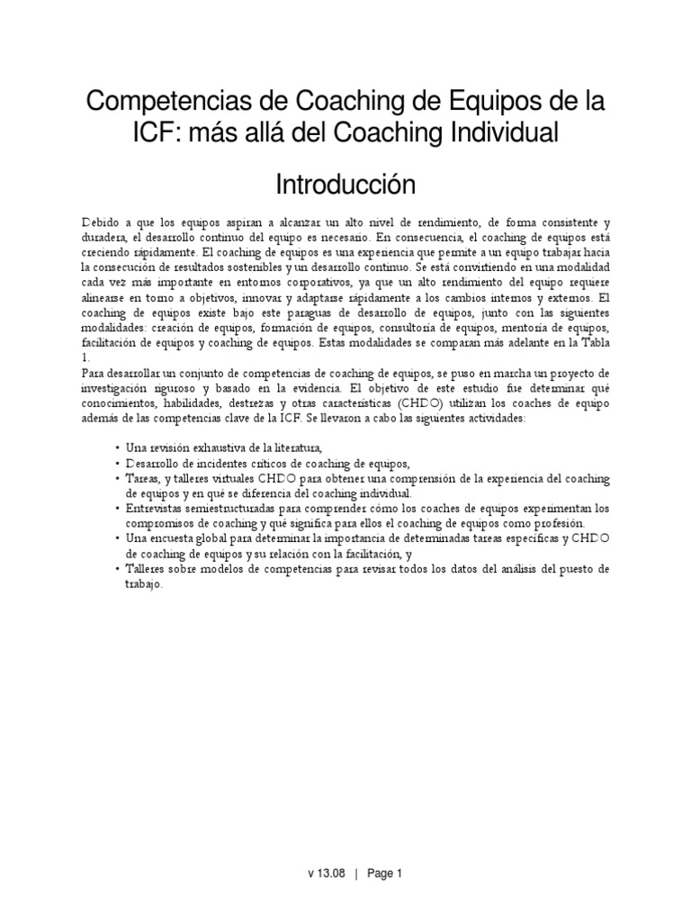 ICF Team Coaching Competencies Moving Beyond One To One Coaching Add On v13.08 Translated ...