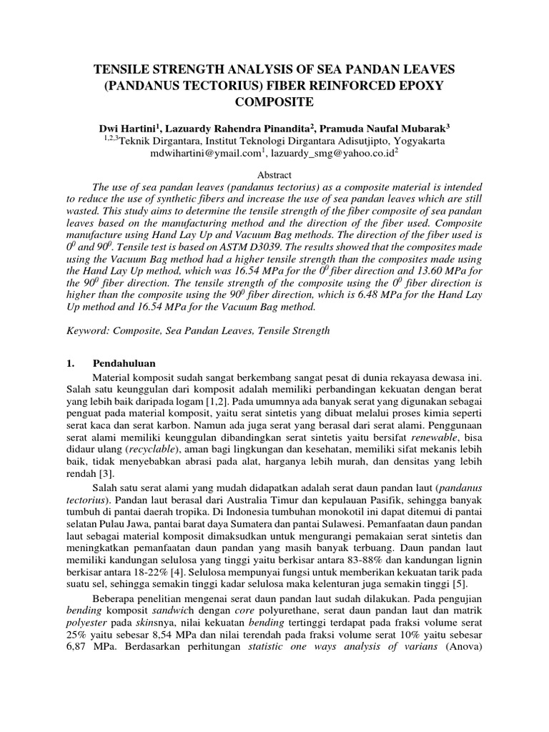 Tensile Strength Analysis of Sea Pandan Leaves (Pandanus Tectorius ...