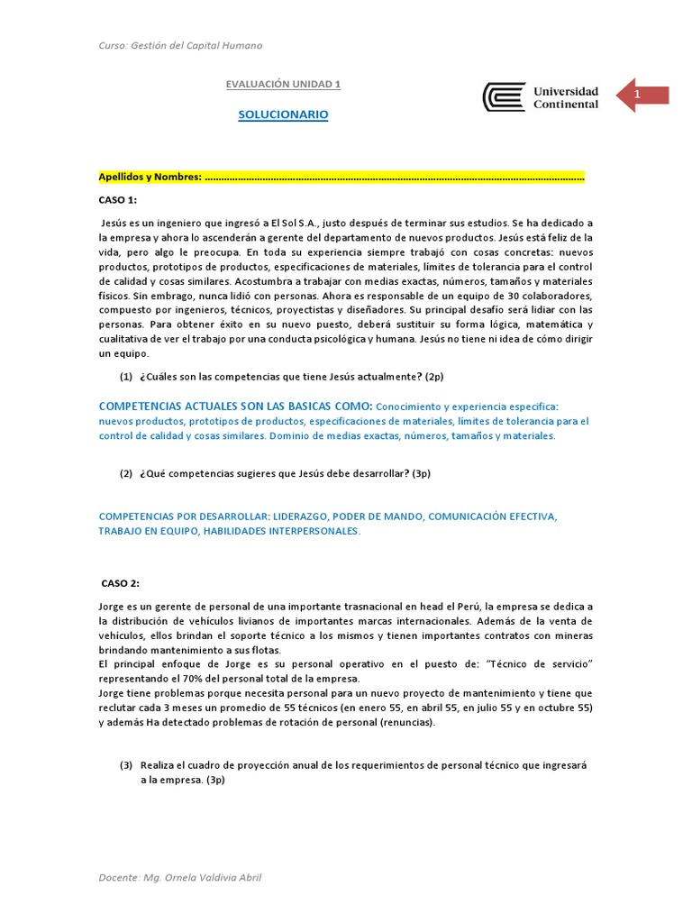 Solucion Evaluacion Unidad 1 GCH 21-2 | PDF | Empleo | Business