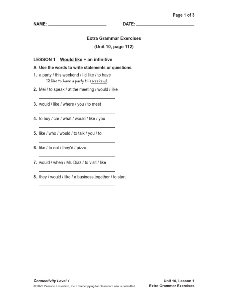 CTY1 Extra Grammar Exercises Unit 10 | PDF