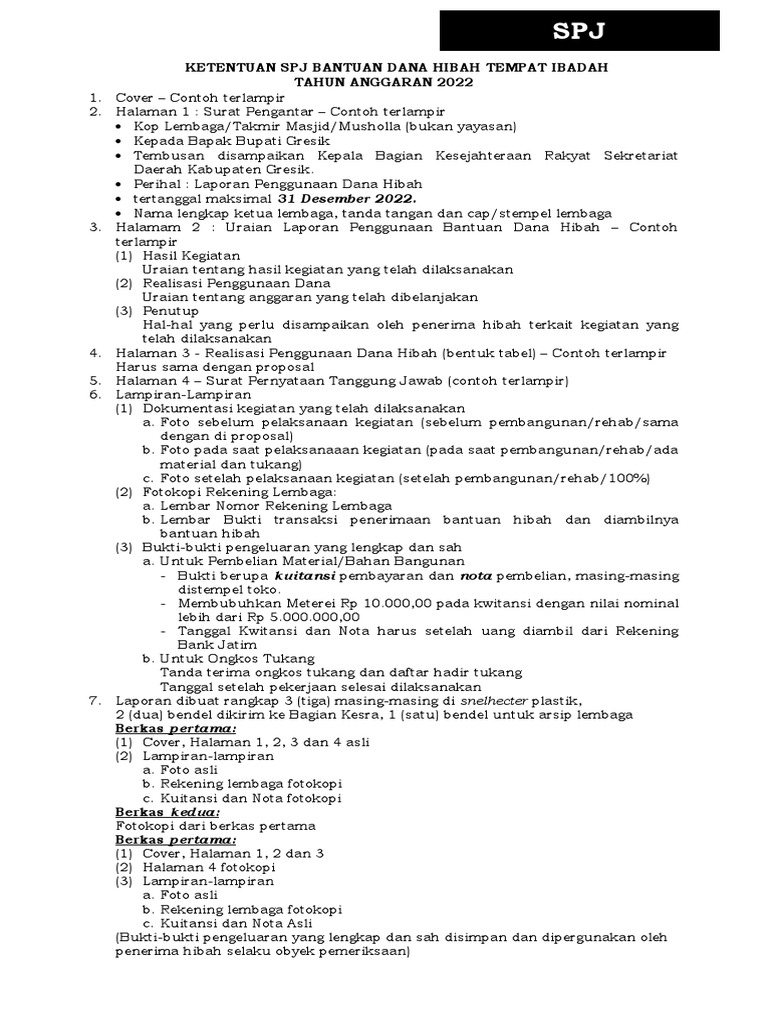 SPJ Hibah Tempat Ibadah 2022 | PDF
