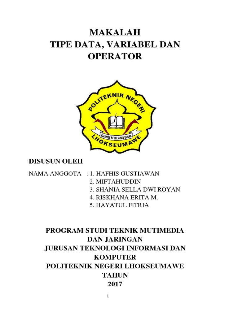 Makalah Tipe Data Variabel Dan Operator | PDF Makalah Tipe Data Variabel Dan Operator | PDF