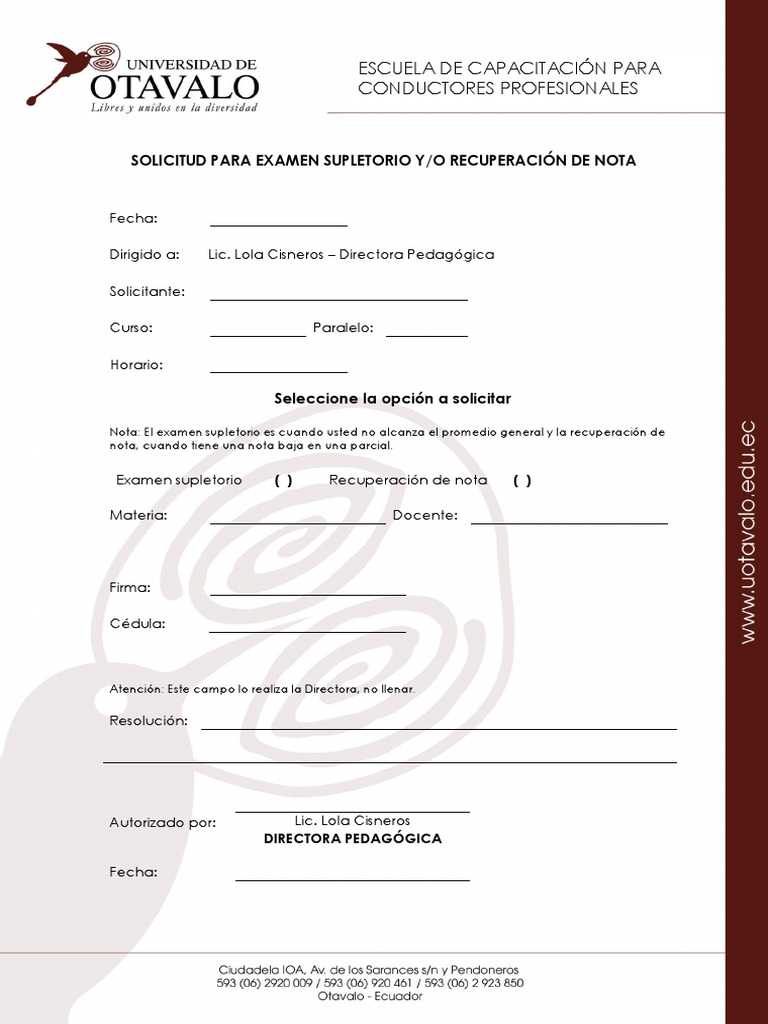 Solicitud de Examen Supletorio - Recuperacion de Notas | PDF