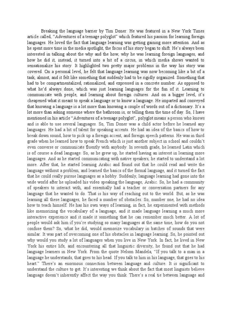 Breaking The Language Barrier by Tim Doner | PDF | Vocabulary ...