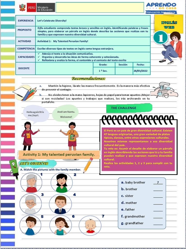 Activity 1: My Talented Peruvian Family.: The Challenge | PDF | Lingüística