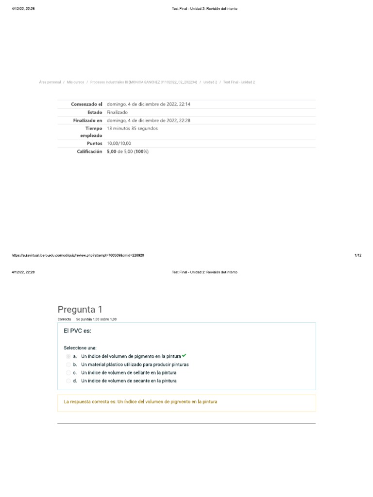 Procesos Industriales III Test Final - Unidad 2 | PDF
