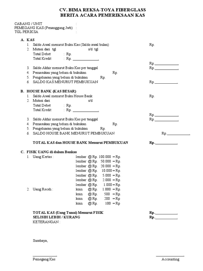 Berita Acara Pemeriksaan Kas | PDF