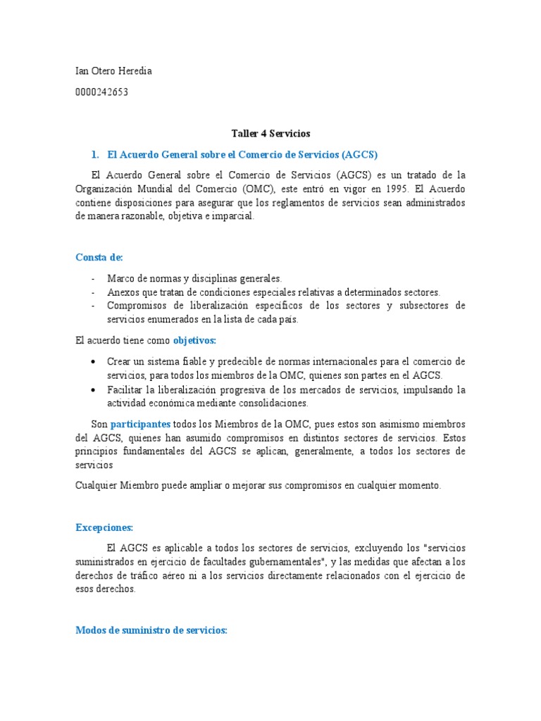 Agcs Acuerdo General Sobre El Comercio De Servicios Códigos De