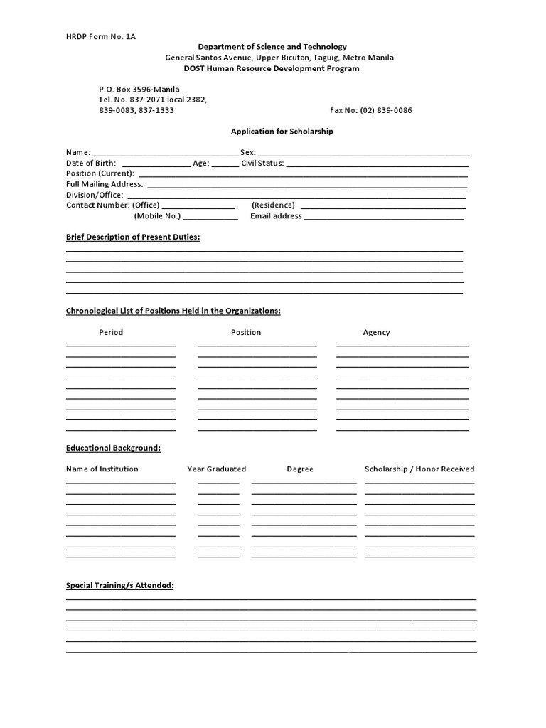 HRDP Form No 1A Application For Scholarship | PDF | Thesis