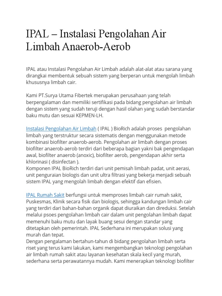 Bahan IPAL Biofilter | PDF | Memasak, Makanan, & Anggur | Kesehatan ...