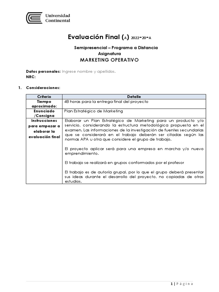 Examen Final Marketing.o2022 | PDF | Marketing | Producto (Negocio)