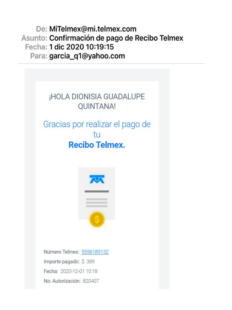 Confirmación de Pago de Recibo Telmex | PDF | Finanzas y dinero