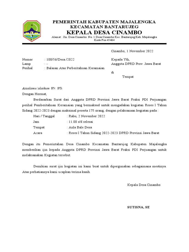 Surat Ijin Kegiatan Desa | PDF