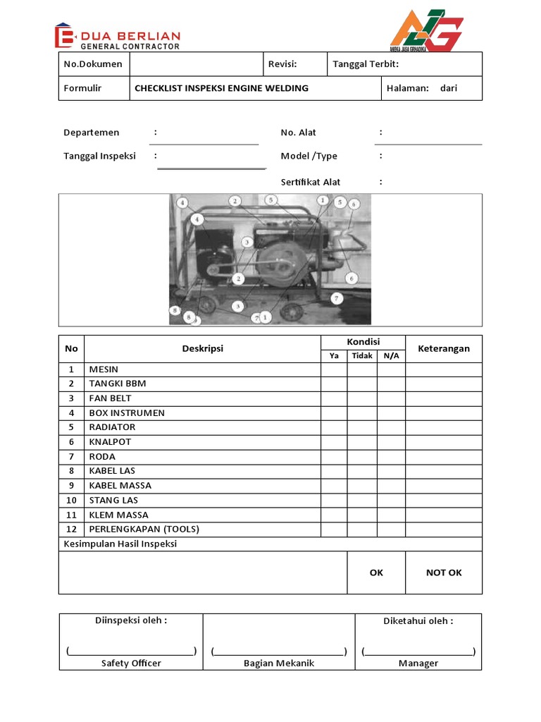 Checklist Inspeksi Mesin Welding | PDF