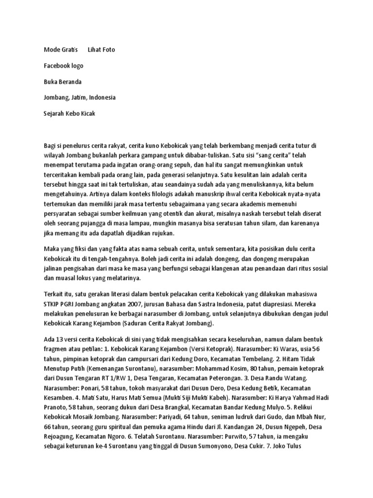 Cerita Kebo Kicak Versi Ludruj | PDF | Fiksi Umum