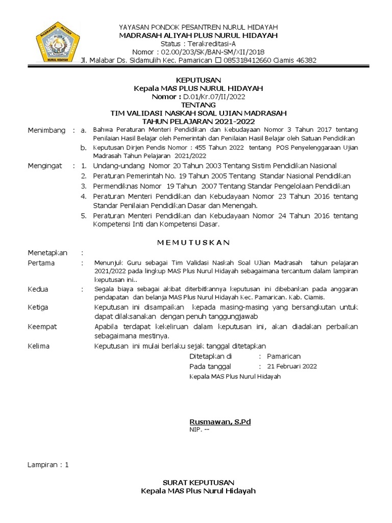 SK Tim Validasi Naskah Soal Um | PDF