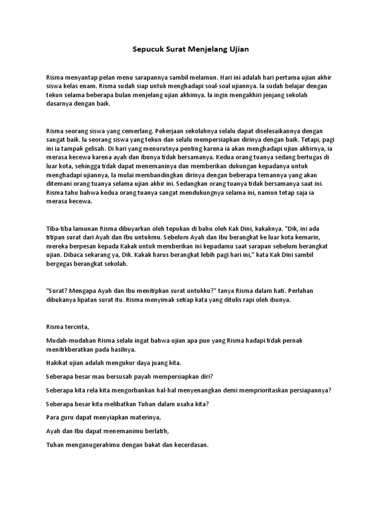 Sepucuk Surat Menjelang Ujian | PDF