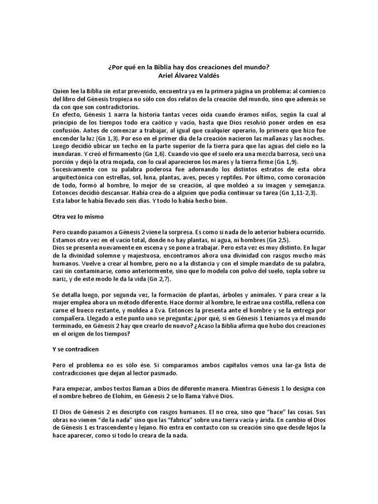 Ariel Álvarez Valdés – Por Qué en La Biblia Hay Dos Creaciones Del ...