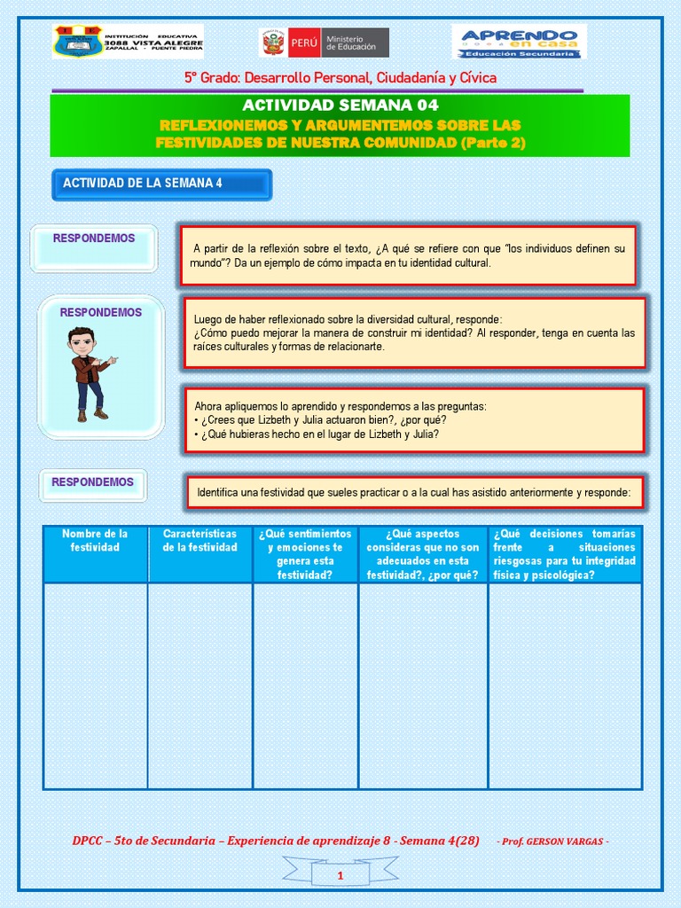Template Actividad Eda 8 Semana 5 (29) DPCC 5 | PDF | Aprendizaje ...