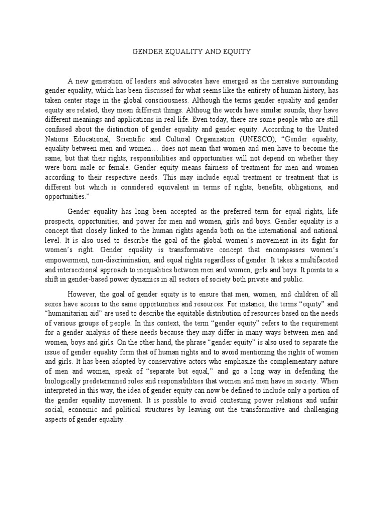 Understanding Gender Equality vs Equity | PDF | Gender Studies | Gender ...