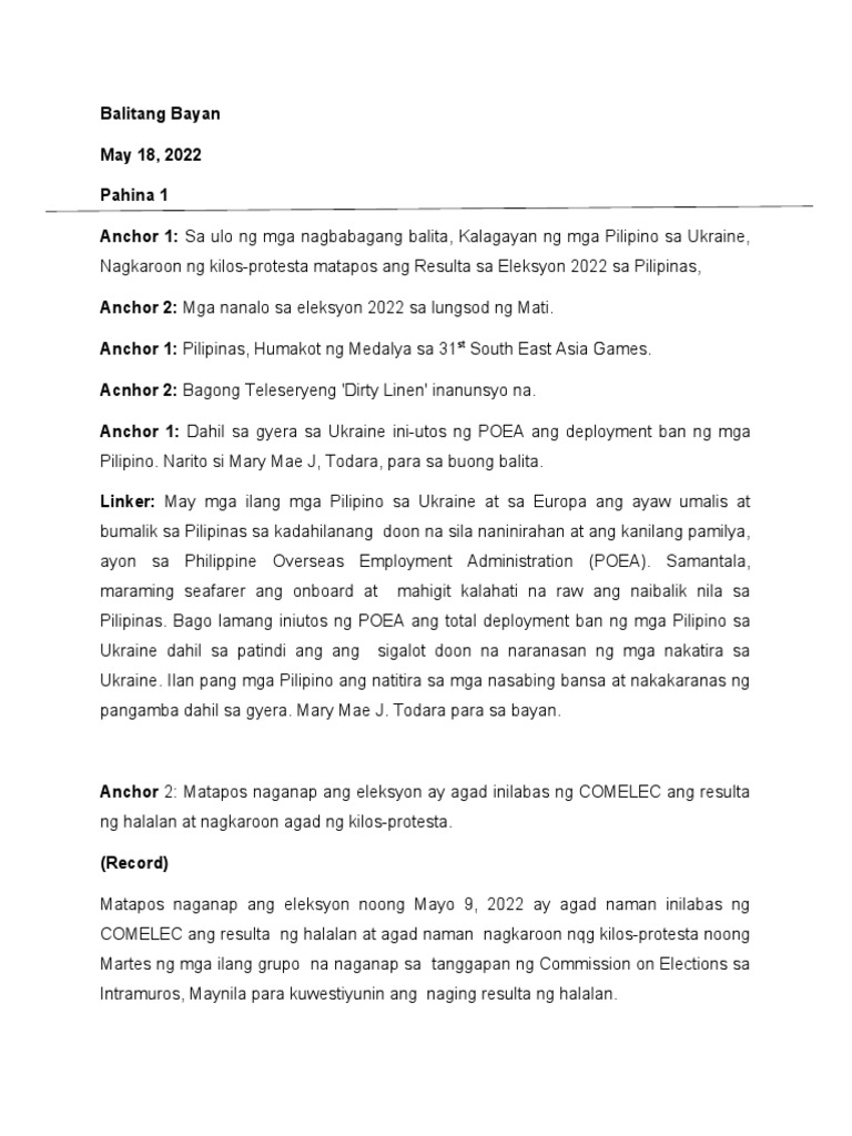 Balitang Bayan Iskrip | PDF