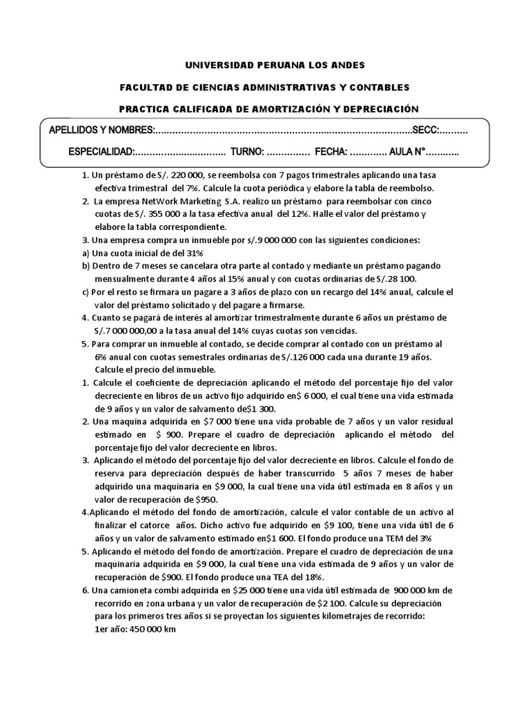 Practica de Amortización y Depreciación | PDF | Amortización (Negocio ... Practica de Amortización y Depreciación | PDF | Amortización (Negocio ...