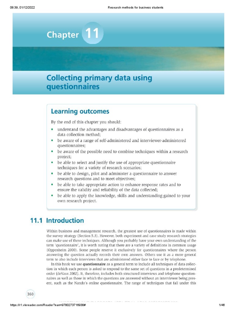 Collecting Primary Data Using Questionnaire | PDF | Cognition | Methodology