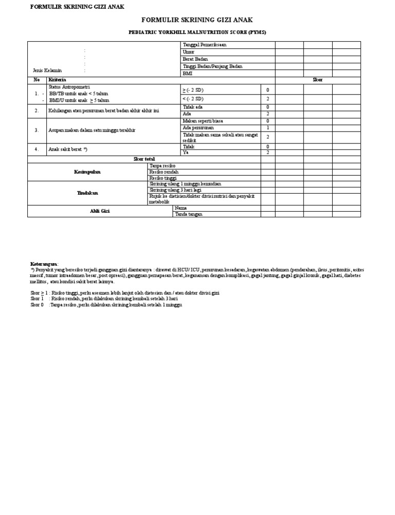 Formulir Skrining Gizi Anak | PDF