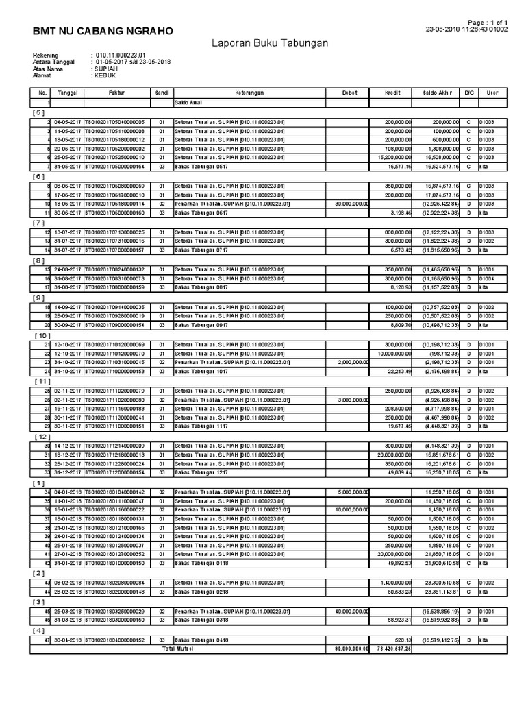Laporan Buku Tabungan SUPIAH BMT NU | PDF | Business | Finance & Money Management