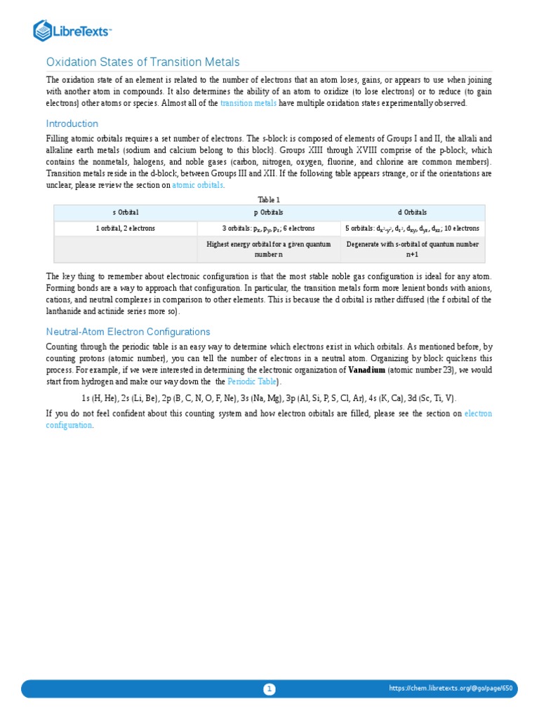 Oxidation States of Transition Metals | PDF | Electron Configuration ...