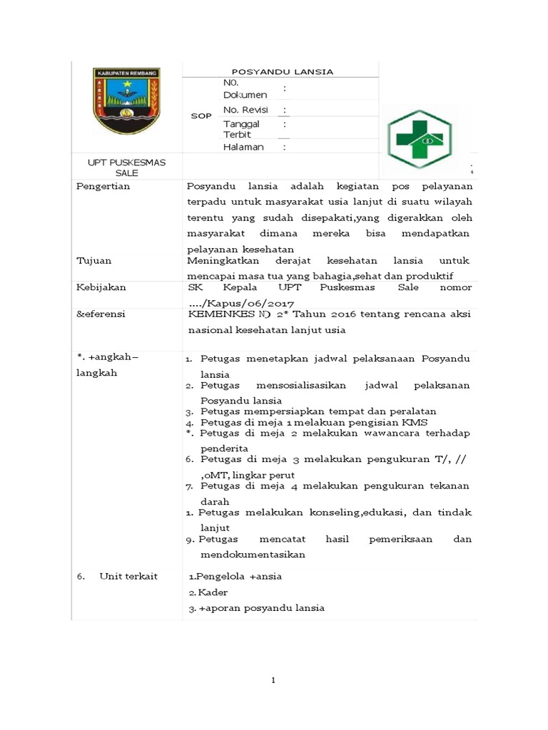 Sop Posyandu Lansia | PDF