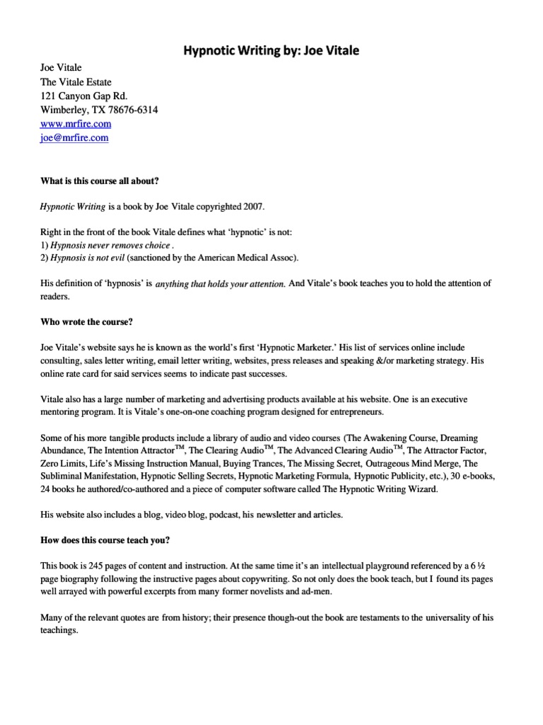 6 Joe Vitale Hypnotic Writing | Download Free PDF | Hypnosis | Books