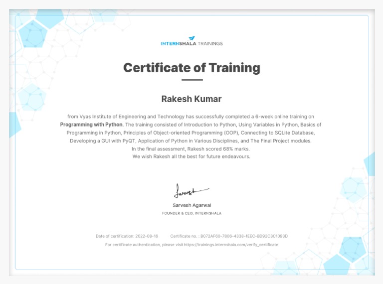 Programming With Python Training - Certificate of Completion | PDF