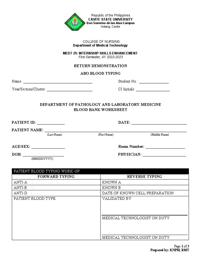 Return Demonstration Worksheet-BLOOD TYPING | PDF | Health Care | Medicine