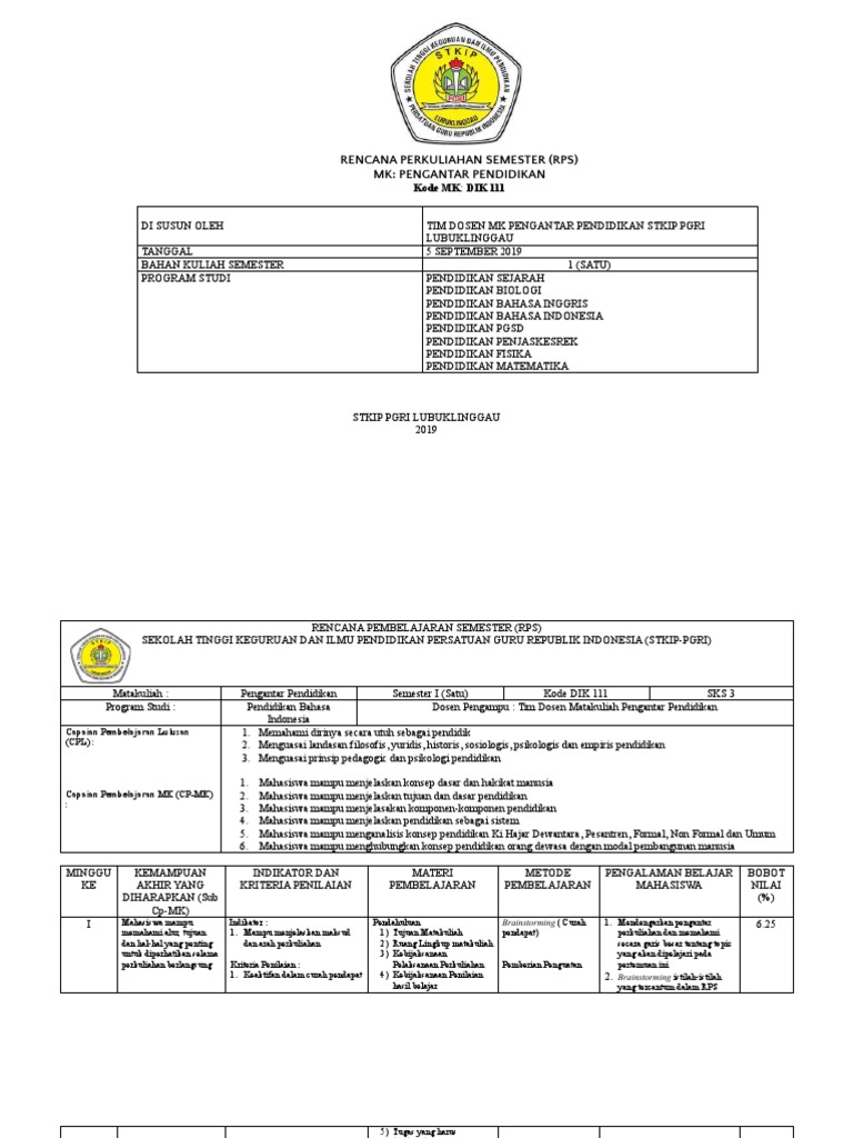 Rencana Perkuliahan Semester Pengantar Pendidikan | PDF