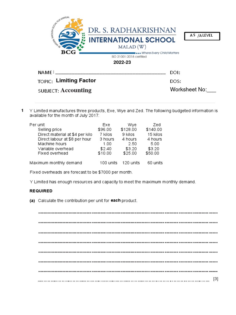 Marginal Costing - Limiting Factor | PDF