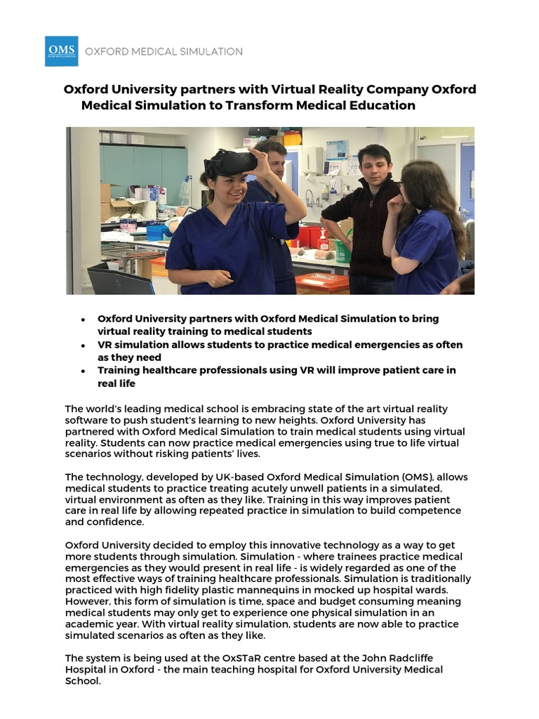 OMS OxSTaR Press Release Simple | PDF | Simulation | Virtual Reality