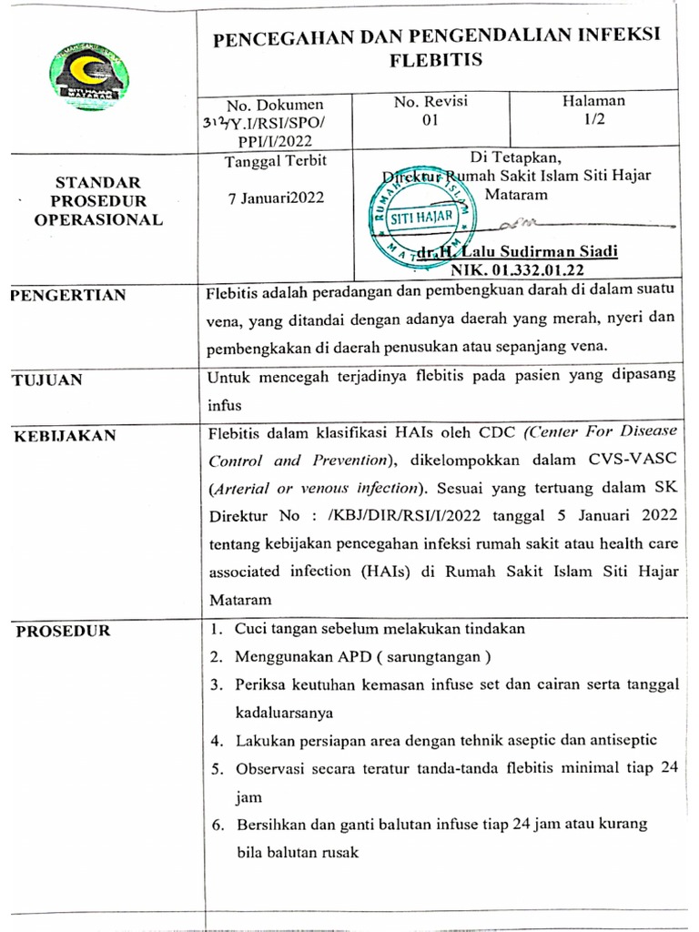 SPO Pencegahan Dan Pengendalian Infeksi Flebitis | PDF