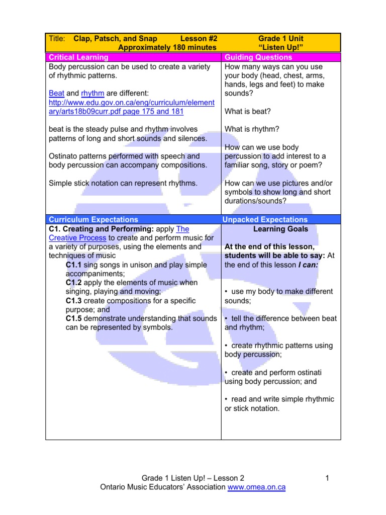 Grade 1 Lesson 2 Updated 1 | PDF | Rhythm | Poetry
