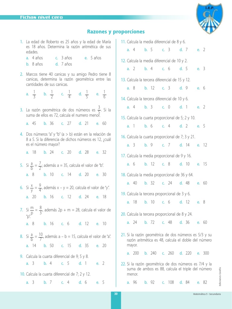 Practica Razones y Proporciones 3 | Descargar gratis PDF | Proporción | Matemáticas