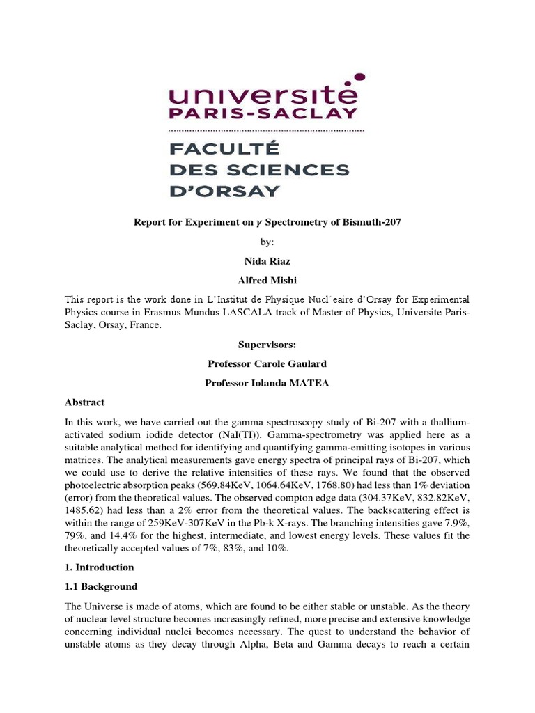 Report For Experiment On Gamma Spectroscopy of Bismuth 207 - Nida Riaz ...
